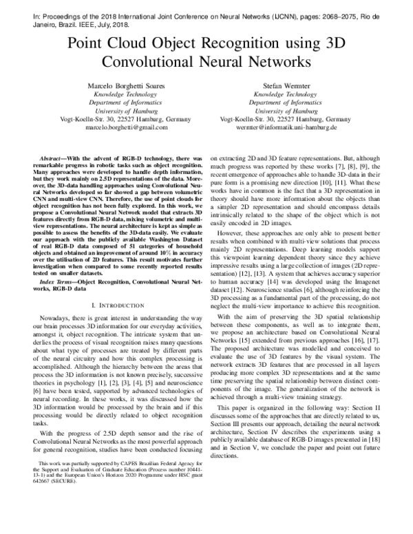 (PDF) Point Cloud Object Recognition using 3D Convolutional Neural Networks