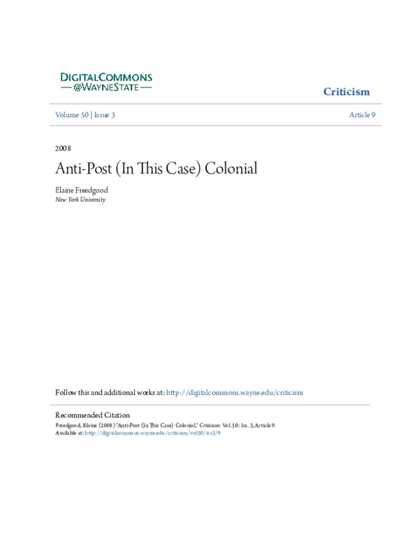 (PDF) Anti-Post (In This Case) Colonial