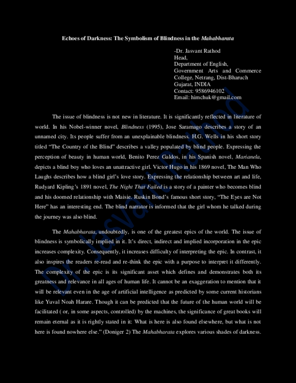 (PDF) Echoes of Darkness: The Symbolism of Blindness in the Mahabharata