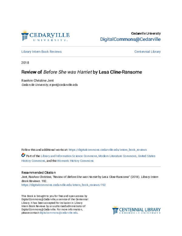 (PDF) Review of Before She was Harriet by Lesa Cline-Ransome