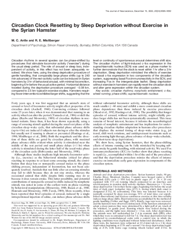 (PDF) Circadian Clock Resetting by Sleep Deprivation without Exercise ...