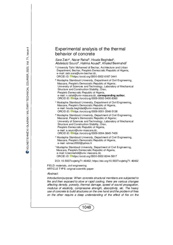 (PDF) Experimental analysis of the thermal behavior of concrete
