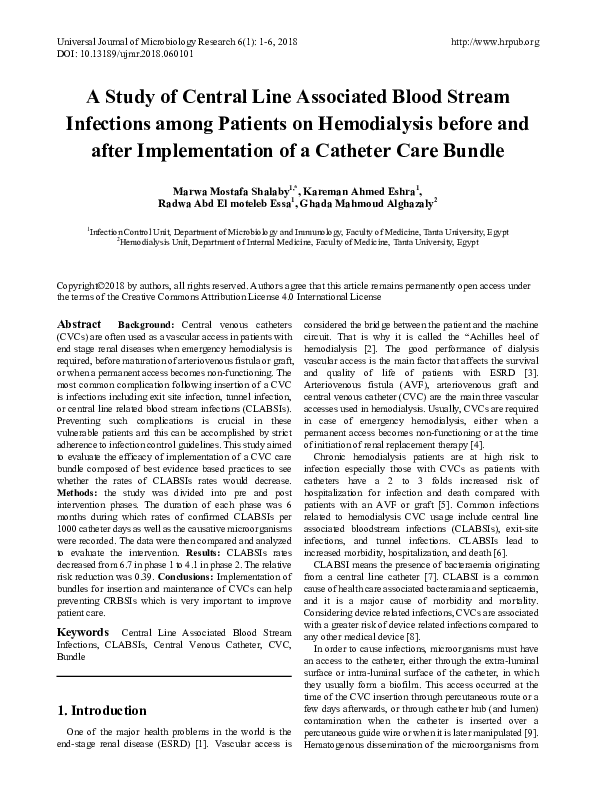 (PDF) A Study of Central Line Associated Blood Stream Infections among ...