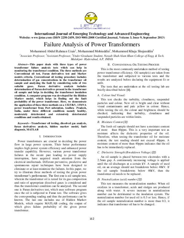(PDF) Failure Analysis of Power Transformers
