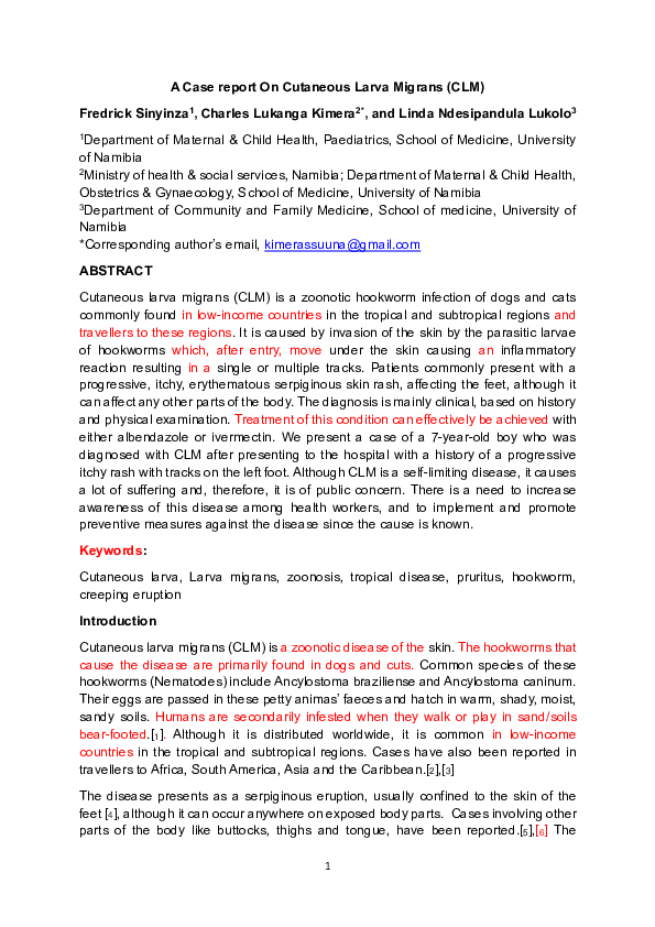 (PDF) A Case report On Cutaneous Larva Migrans (CLM