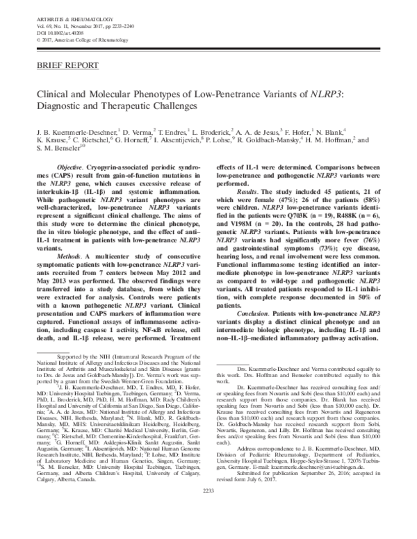 (PDF) Clinical and molecular phenotypes of low-penetrance variants in ...