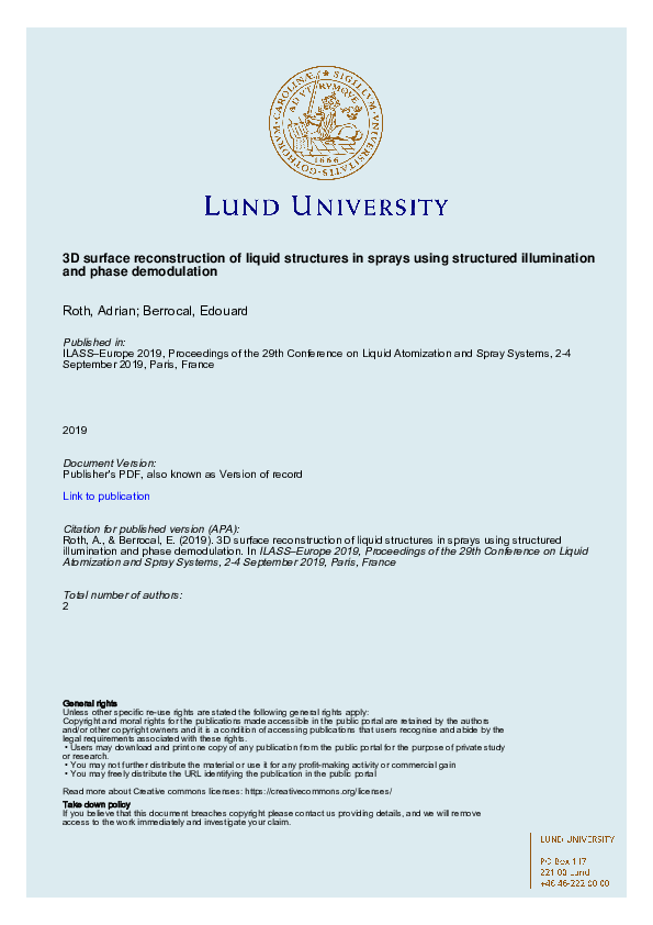 (PDF) 3D surface reconstruction of liquid structures in sprays using ...