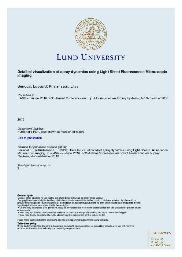 (PDF) Detailed visualization of spray dynamics using Light Sheet ...