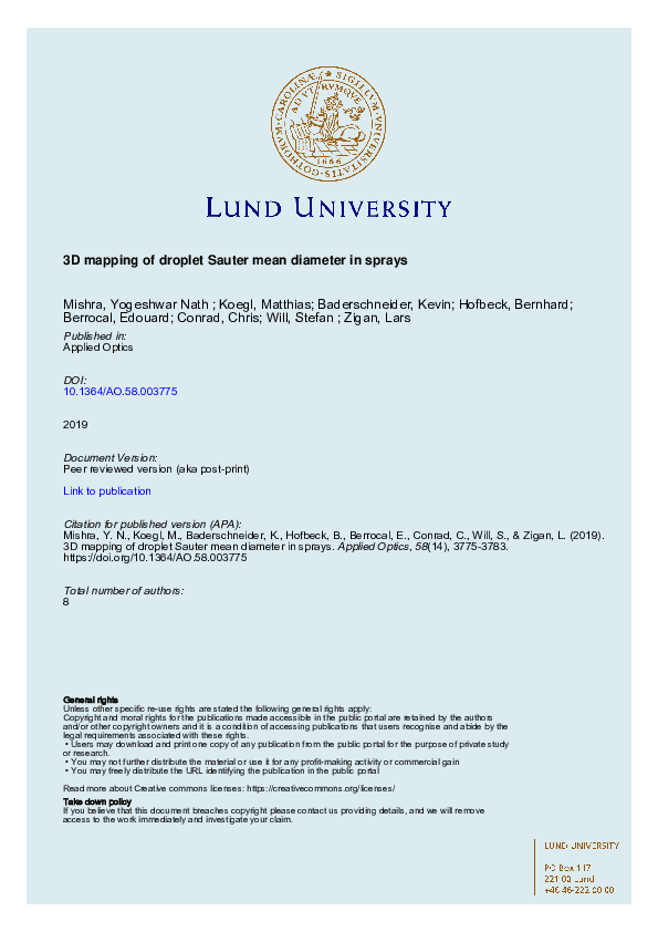 (PDF) 3D mapping of droplet Sauter mean diameter in sprays