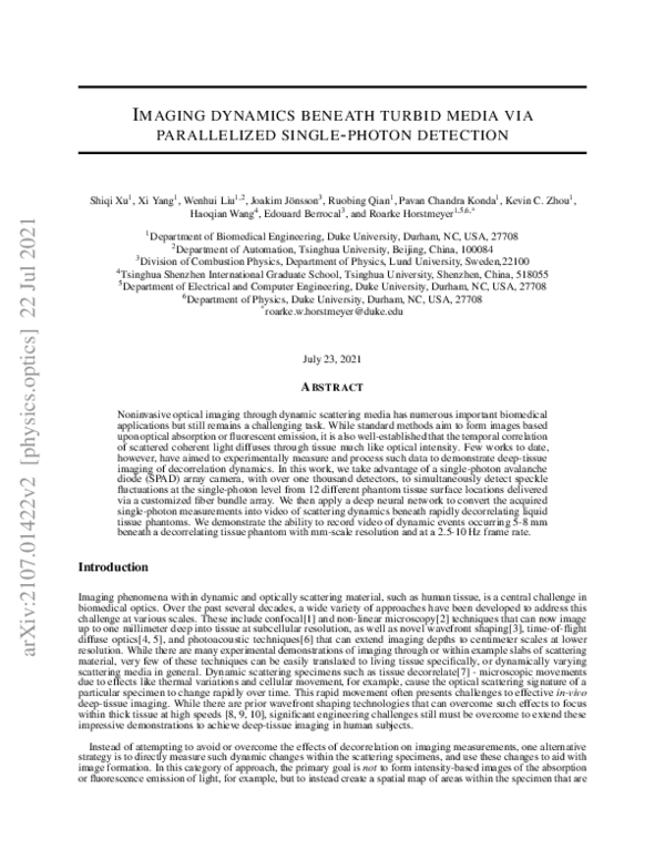 (PDF) Imaging Dynamics Beneath Turbid Media via Parallelized Single‐Photon Detection