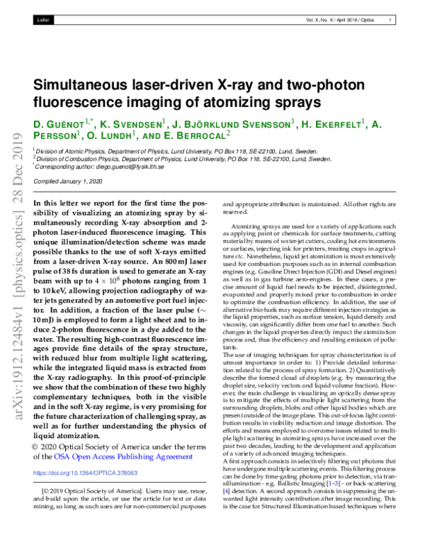 (PDF) Simultaneous laser-driven x-ray and two-photon fluorescence imaging of atomizing sprays ...
