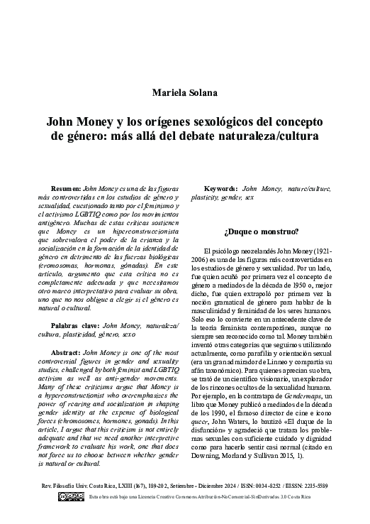 (PDF) John Money y los origenes sexologicos del concepto de genero
