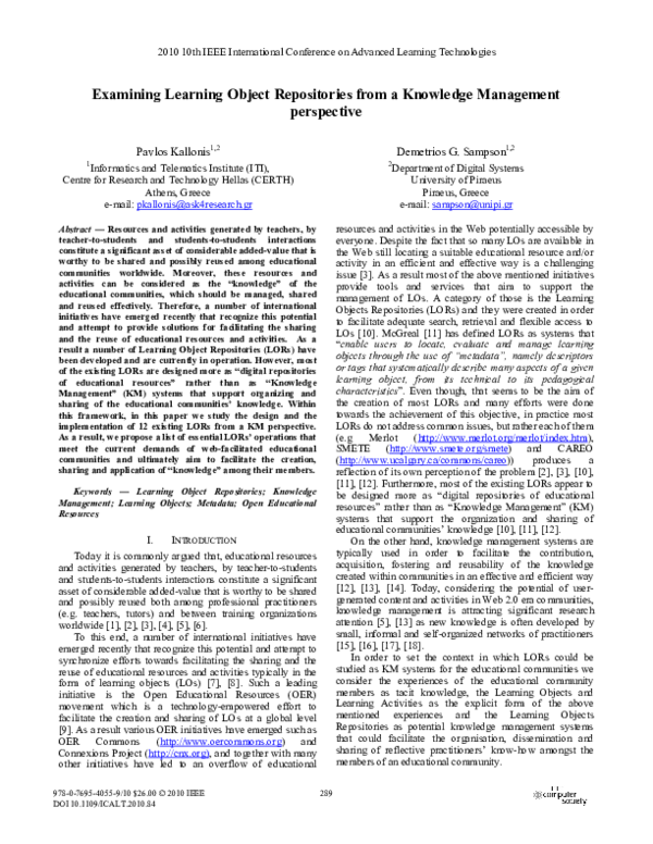 (PDF) Examining Learning Object Repositories from a Knowledge Management Perspective