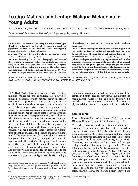 (PDF) Lentigo Maligna and Lentigo Maligna Melanoma in Young Adults