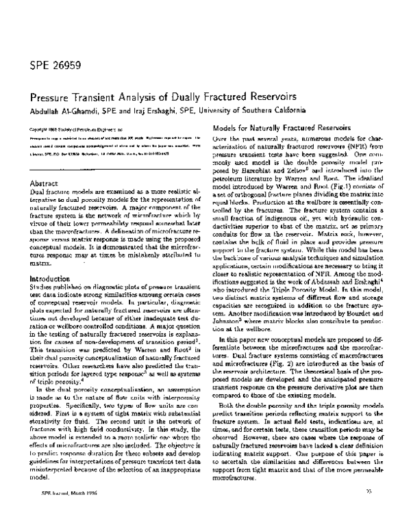 (PDF) Pressure Transient Analysis of Dually Fractured Reservoirs | Abdullah Al-ghamdi - Academia.edu