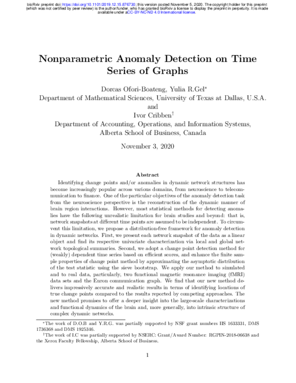 (PDF) Nonparametric Anomaly Detection on Time Series of Graphs