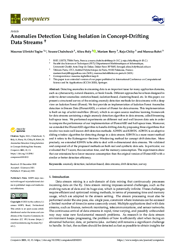 Pdf Anomalies Detection Using Isolation In Concept Drifting Data Streams 