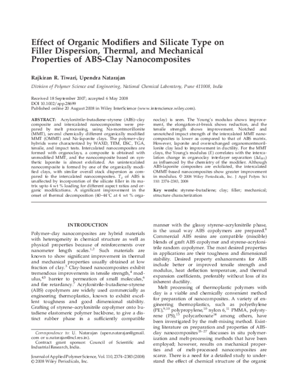 (PDF) Effect of organic modifiers and silicate type on filler ...