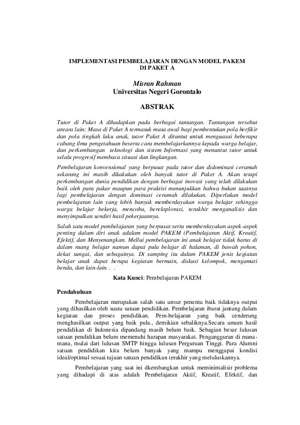 (PDF) Implementasi Pembelajaran Dengan Model Pakem Di Paket A