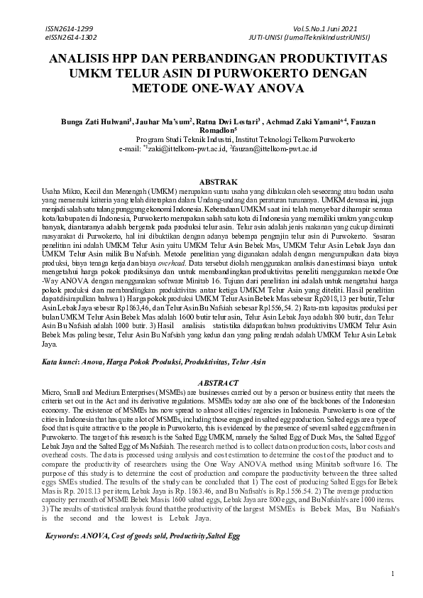 (PDF) Analisis HPP Dan Perbandingan Produktivitas Umkm Telur Asin DI Purwokerto Dengan Metode ...