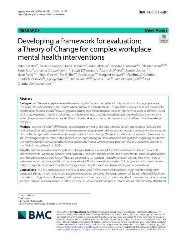 (PDF) Developing a framework for evaluation: a Theory of Change for ...