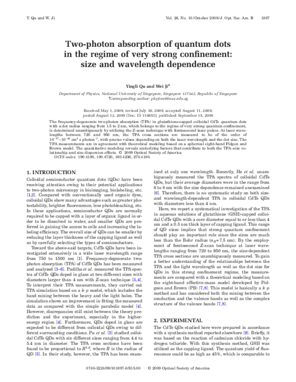 (PDF) Two-photon absorption of quantum dots in the regime of very strong confinement: size and ...