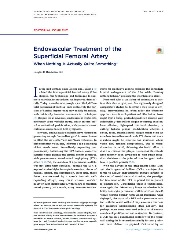(PDF) Endovascular treatment of superficial femoral, profunda femoral and popliteal artery ...