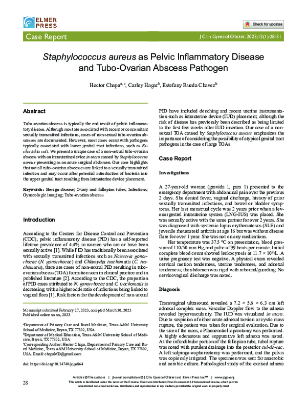 (PDF) Staphylococcus aureus as Pelvic Inflammatory Disease and Tubo-Ovarian Abscess Pathogen ...