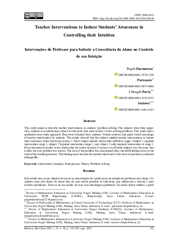 (PDF) Teacher Interventions to Induce Students’ Awareness in ...