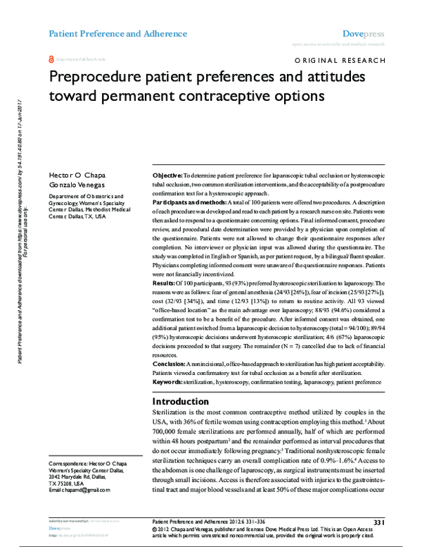 (PDF) Preprocedure patient preferences and attitudes toward permanent ...