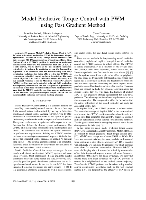 (PDF) Model Predictive Torque Control with PWM using fast gradient method