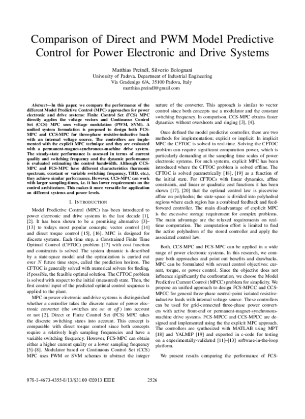(PDF) Comparison of direct and PWM model predictive control for power ...