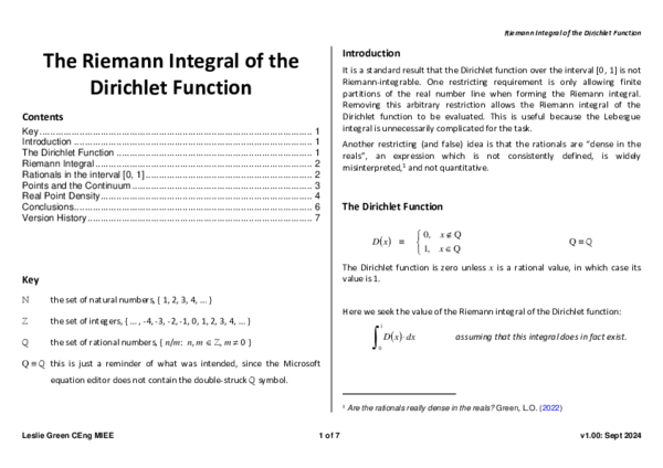 (PDF) The Riemann Integral of the Dirichlet Function