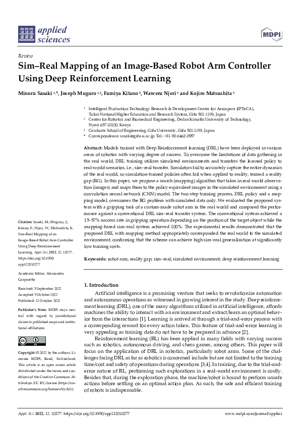 Pdf Simreal Mapping Of An Image Based Robot Arm Controller Using Deep Reinforcement Learning 