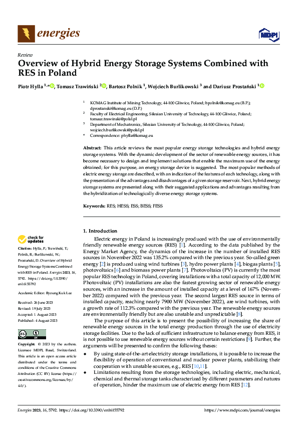 (PDF) Overview of Hybrid Energy Storage Systems Combined with RES in Poland