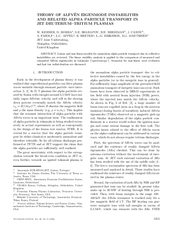 (PDF) Theory of alfvén eigenmode instabilities and related alpha ...