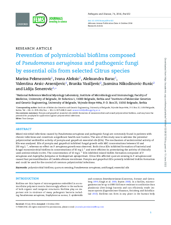 (PDF) Prevention of polymicrobial biofilms composed ofPseudomonas ...