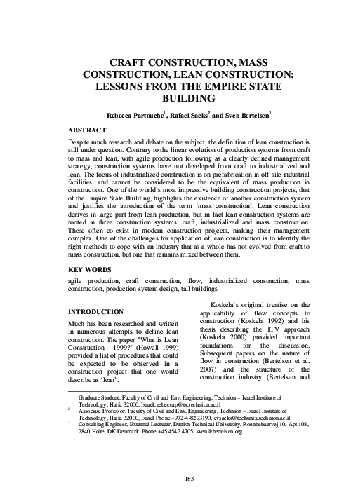 (PDF) Craft Construction, Mass Construction, Lean Construction: Lessons ...