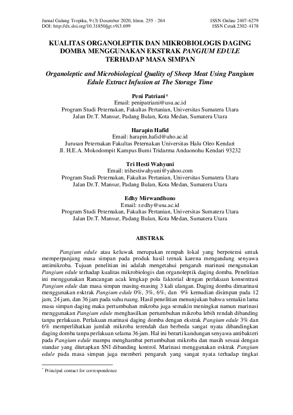 (PDF) Kualitas Organoleptik dan Mikrobiologis Daging Domba Menggunakan ...
