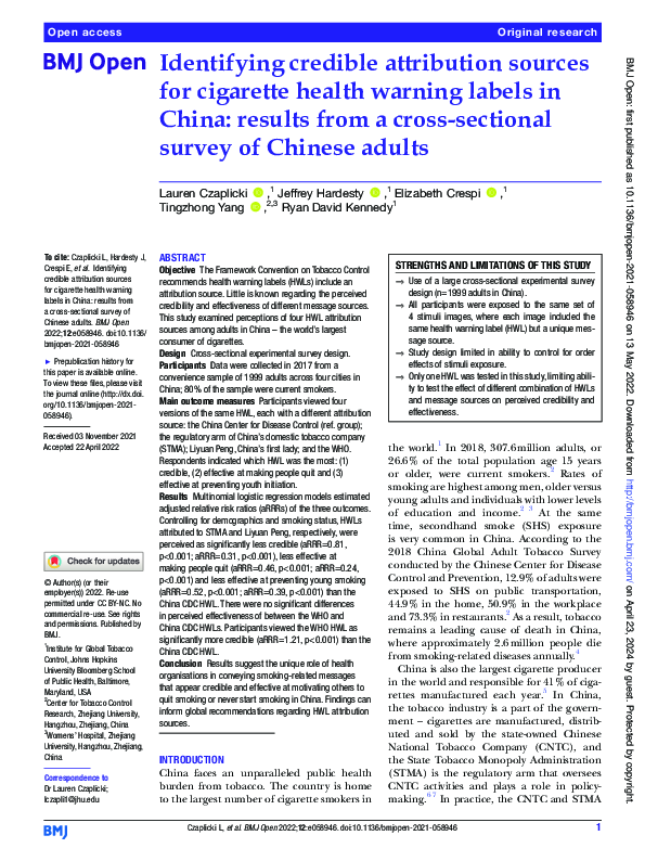 (PDF) Identifying credible attribution sources for cigarette health ...