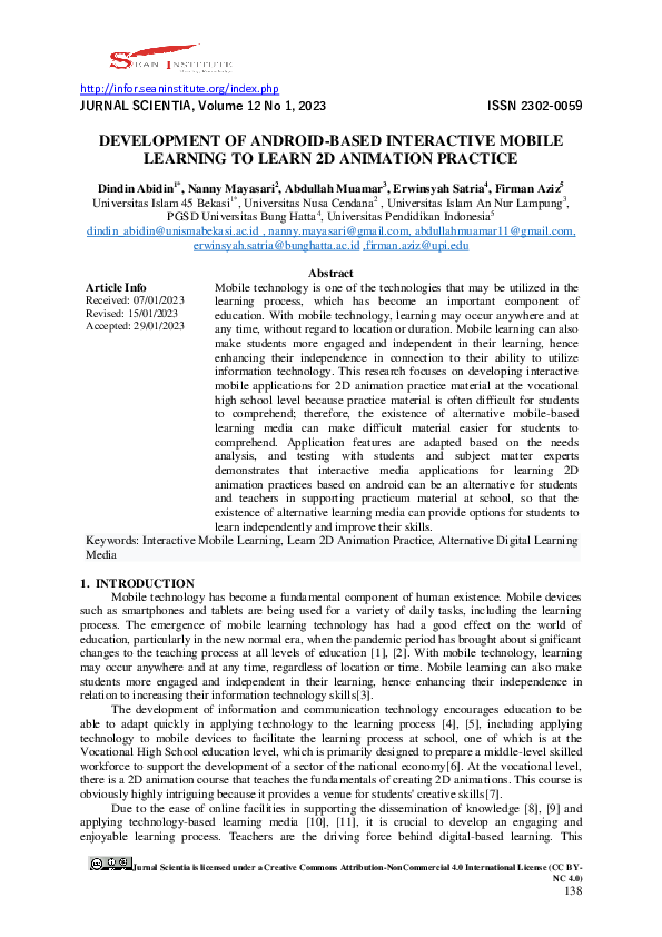 (PDF) Development of Android-Based Interactive Mobile Learning to Learn 2D Animation Practice ...
