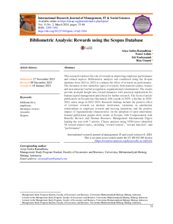 (PDF) Bibliometric Analysis: Rewards using the Scopus Database