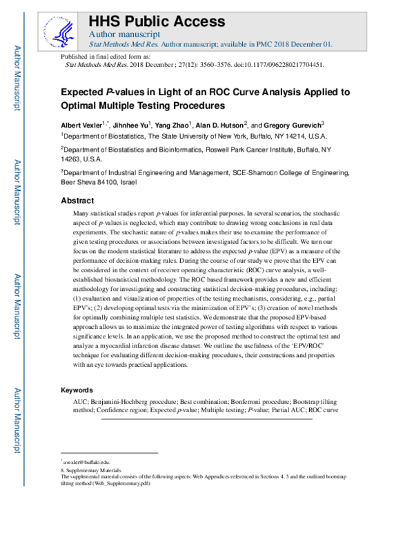 (PDF) Expected p -values in light of an ROC curve analysis applied to ...