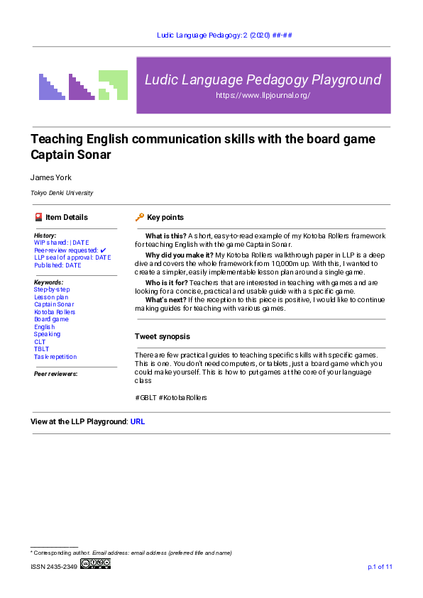 (PDF) Teaching English communication skills with the board game Captain ...
