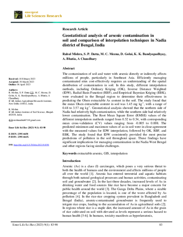 (PDF) Geostatistical analysis of arsenic contamination in soil and comparison of interpolation ...