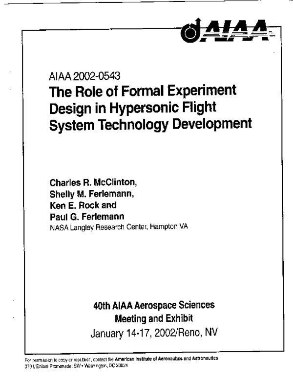 (PDF) The role of formal experiment design in hypersonic flight system ...