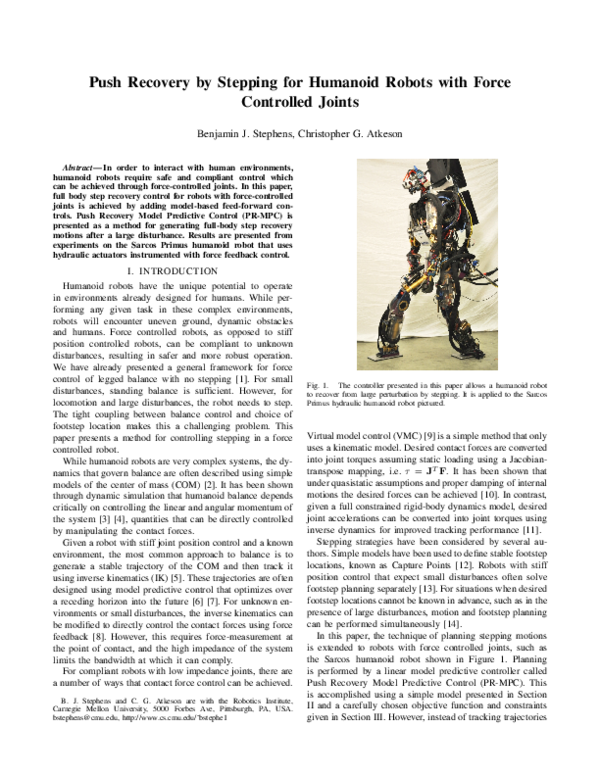 (PDF) Push Recovery by stepping for humanoid robots with force controlled joints | Benjamin G ...