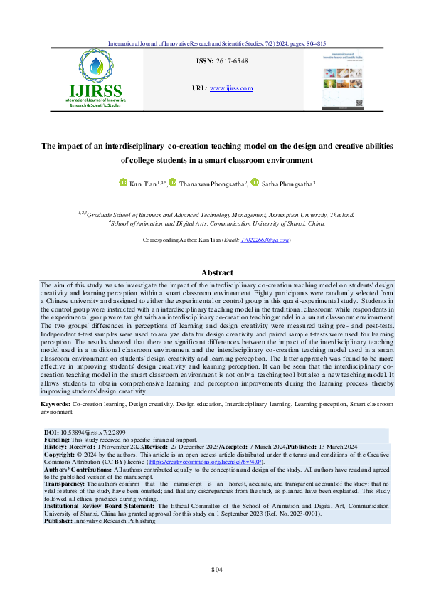 (PDF) The impact of an interdisciplinary co-creation teaching model on ...