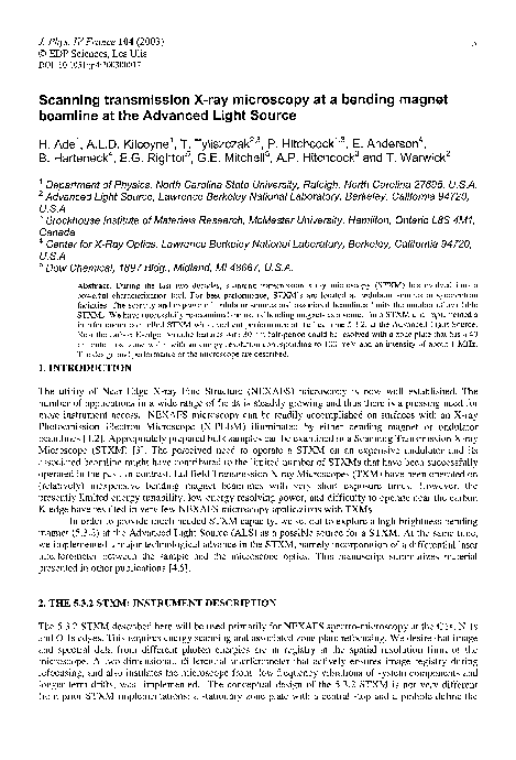 (PDF) Scanning transmission X-ray microscopy at a bending magnet beamline at the Advanced Light ...