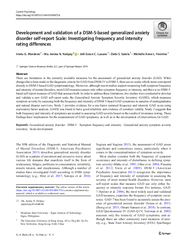 (PDF) Development and validation of a DSM-5-based generalized anxiety disorder self-report Scale ...